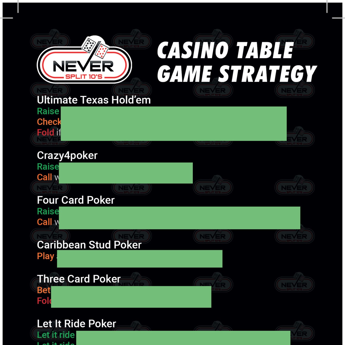 Blackjack Strategy + Casino Table Game Strategy Plastic Card 5"x7" (La ...